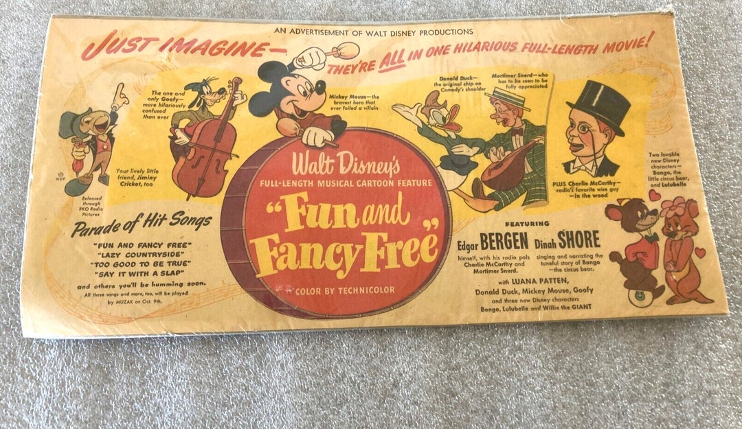 1947 Walt Disney Advertising Flyer Fun and Fancy Free Musical Cartoon 7 ...