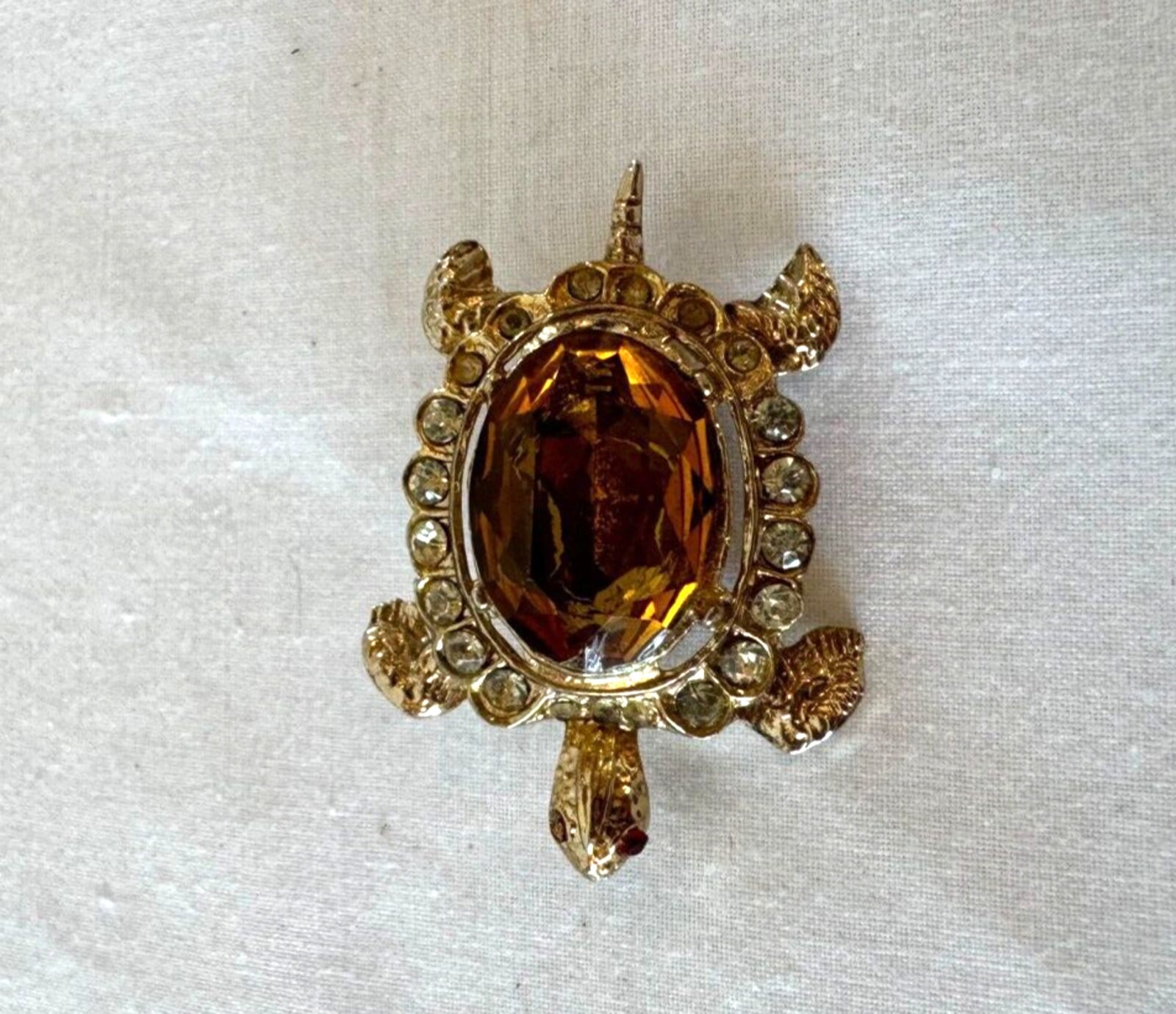 Vintage Turtle Gold Tone Topaz Glass Faceted Brooch Pin - Etsy
