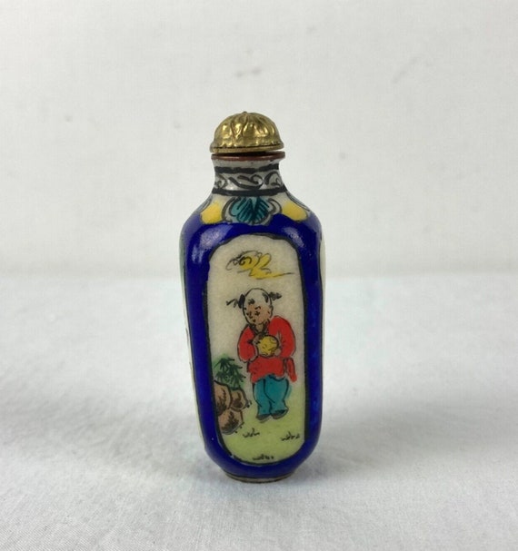 Antique Chinese Snuff Perfume Bottle 4 Sided Hand Pai… - Gem