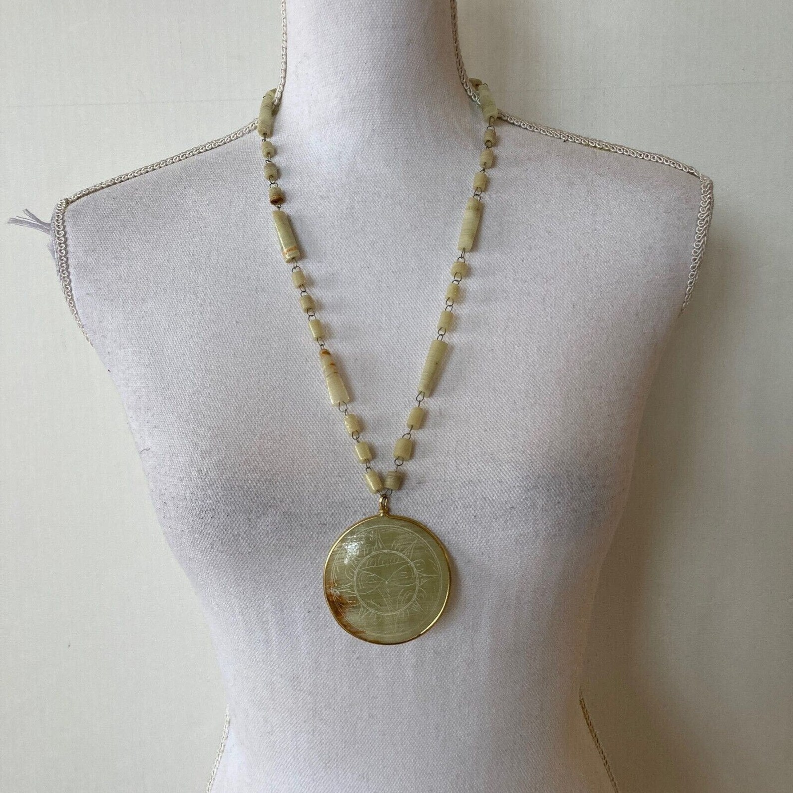 Aztec Mayan Medallion Pendant Necklace Stone Beaded Onyx - Etsy