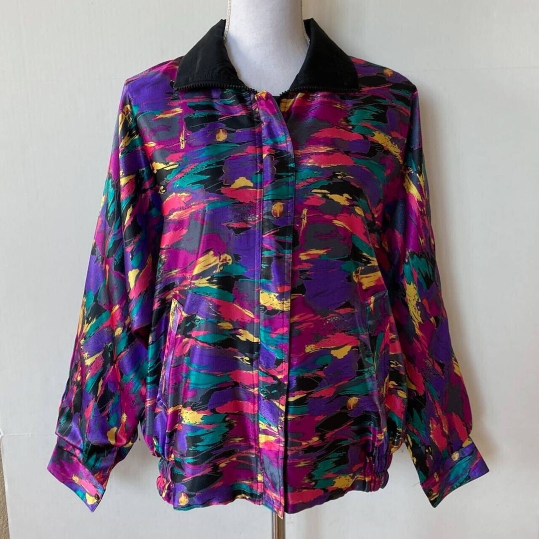 Vtg Women's Reversible Satin Jacket 80's Wild Print Tiger King Disco Sz ...