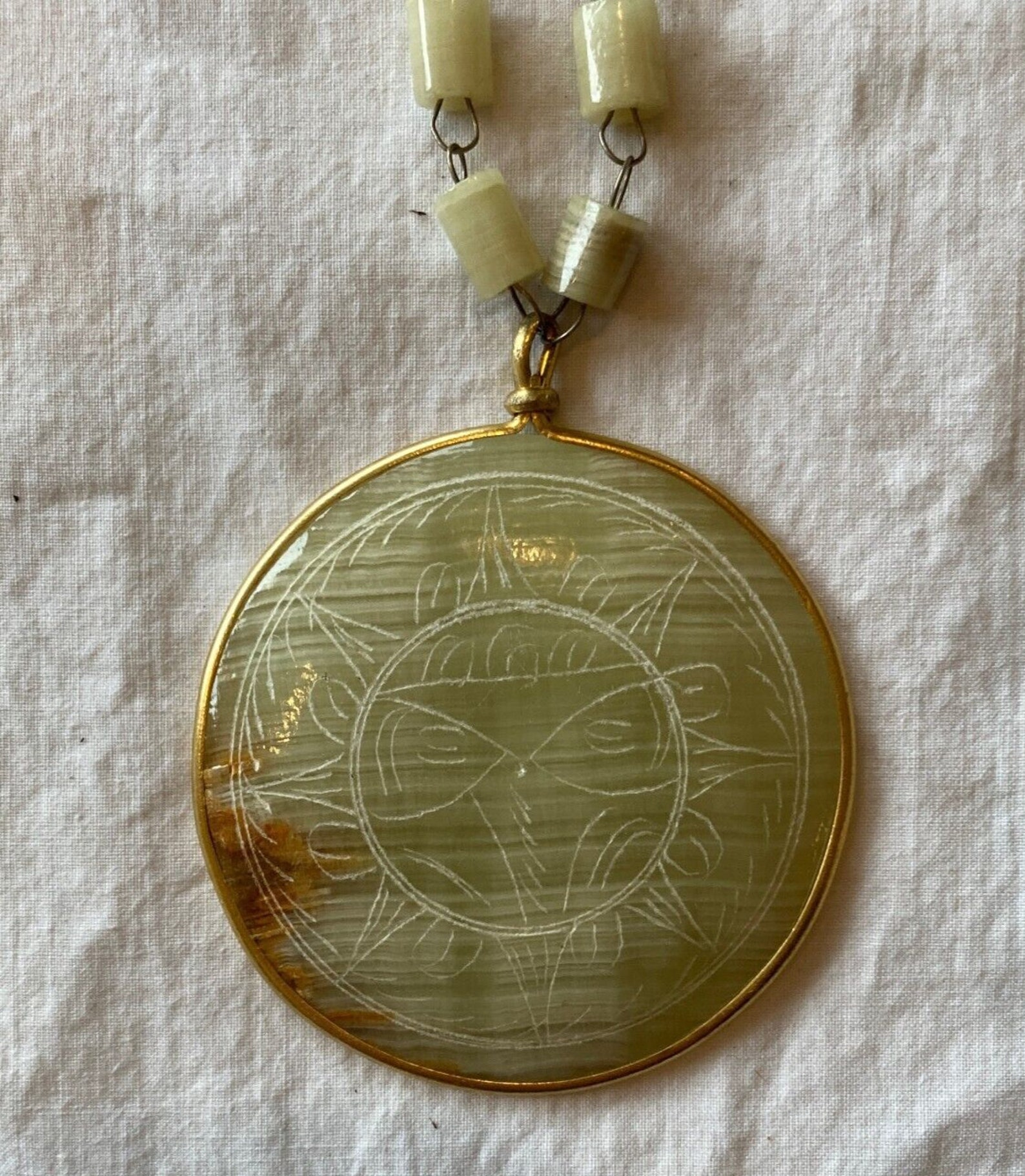 Aztec Mayan Medallion Pendant Necklace Stone Beaded Onyx - Etsy