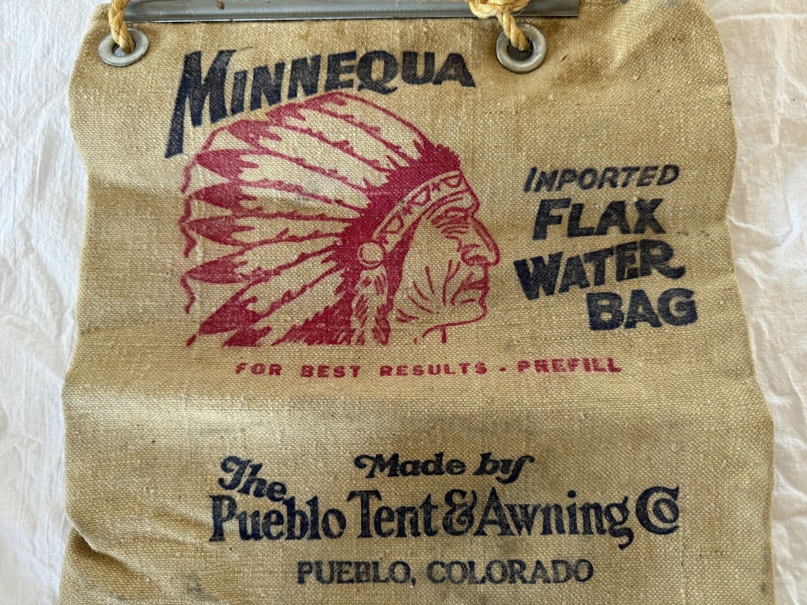 Vtg Minnequa Flax Water Bag Pueblo Tent & Awning Flax Canvas Indian ...