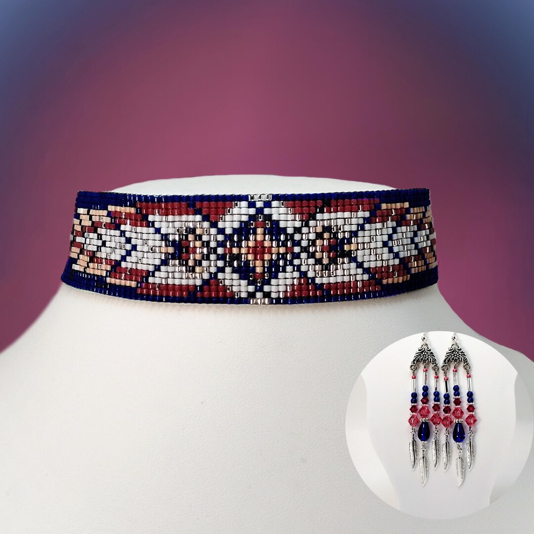 Feathers on Navy Blue Choker Set - Etsy