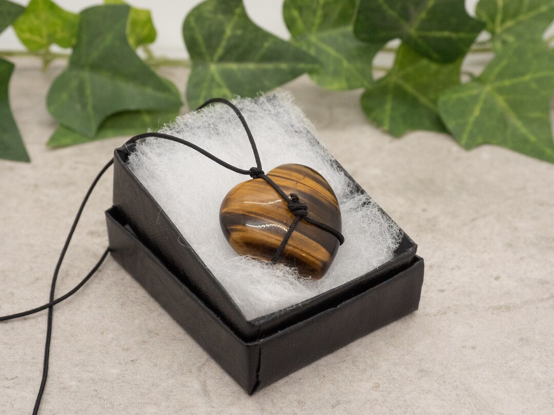 Tiger Eye Cord Wrapped Puffy Heart Necklace - Etsy