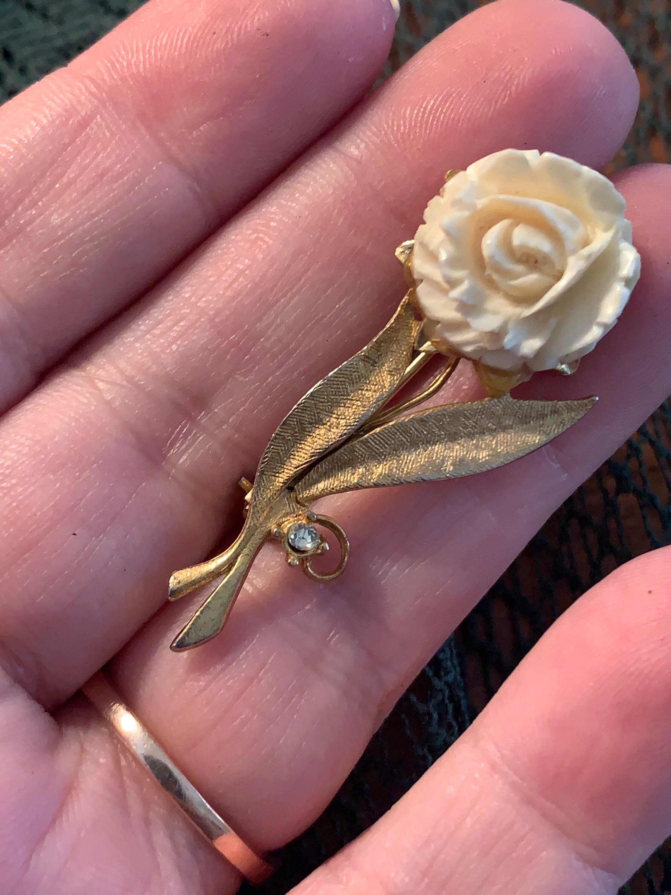 Carved Bone Rose Brooch With Gold Accents - Etsy