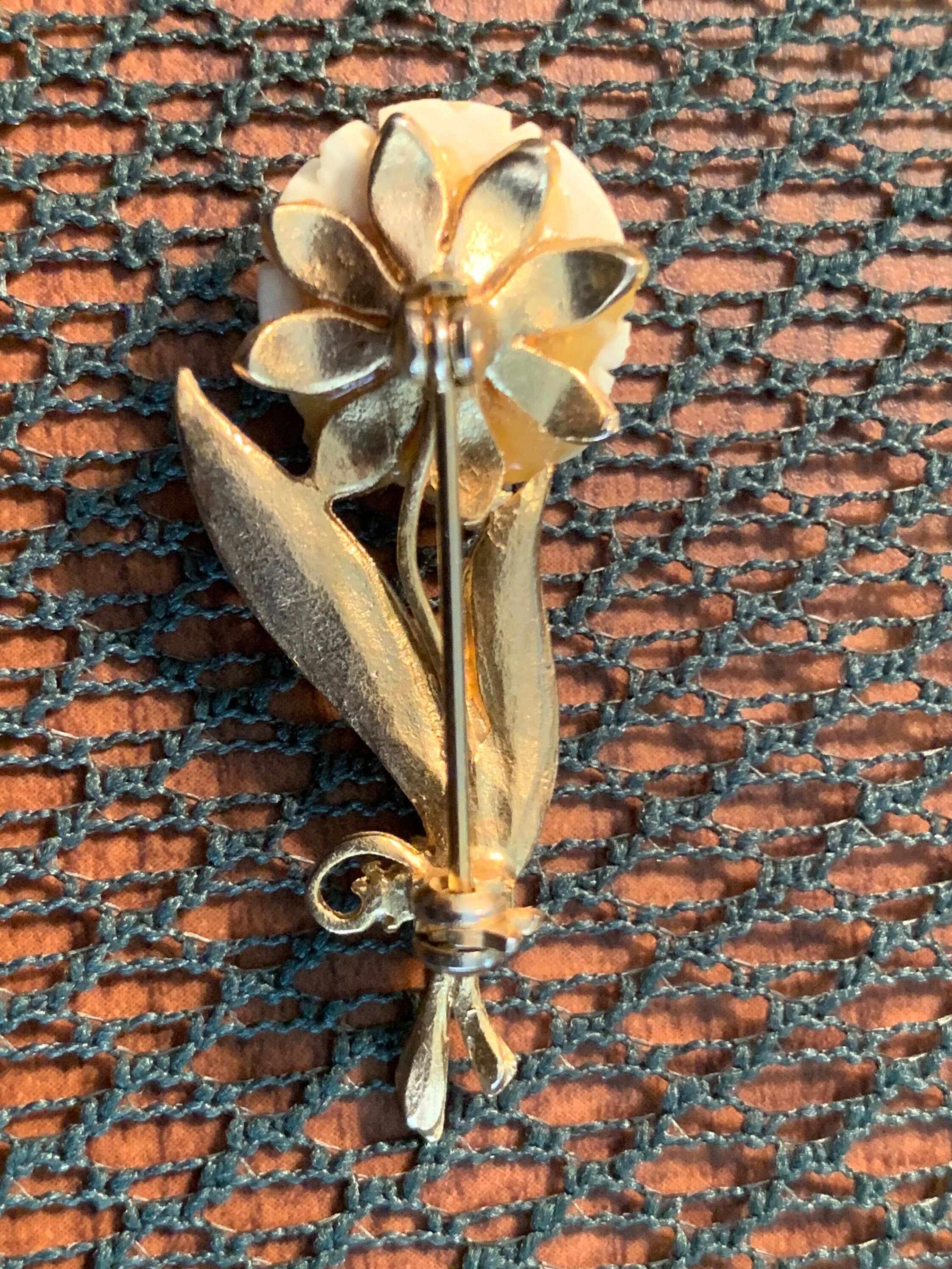 Carved Bone Rose Brooch With Gold Accents - Etsy