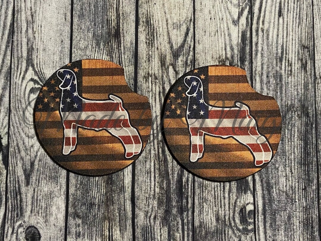 Rustic American Flag With Flag Boar Goat Car Coaster Set - Etsy