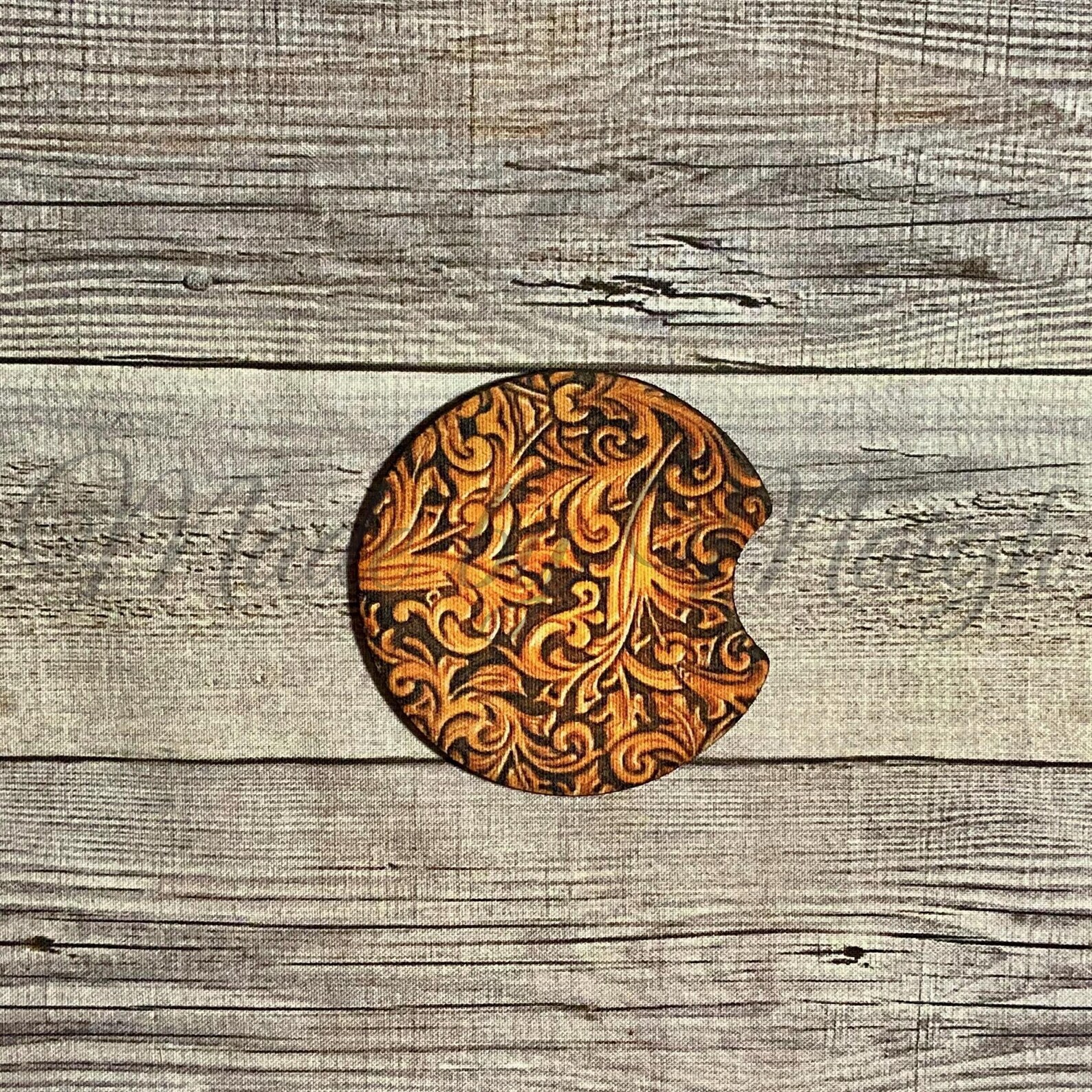 Orange Brown Tooled Leather Printed Car Coaster Set - Etsy