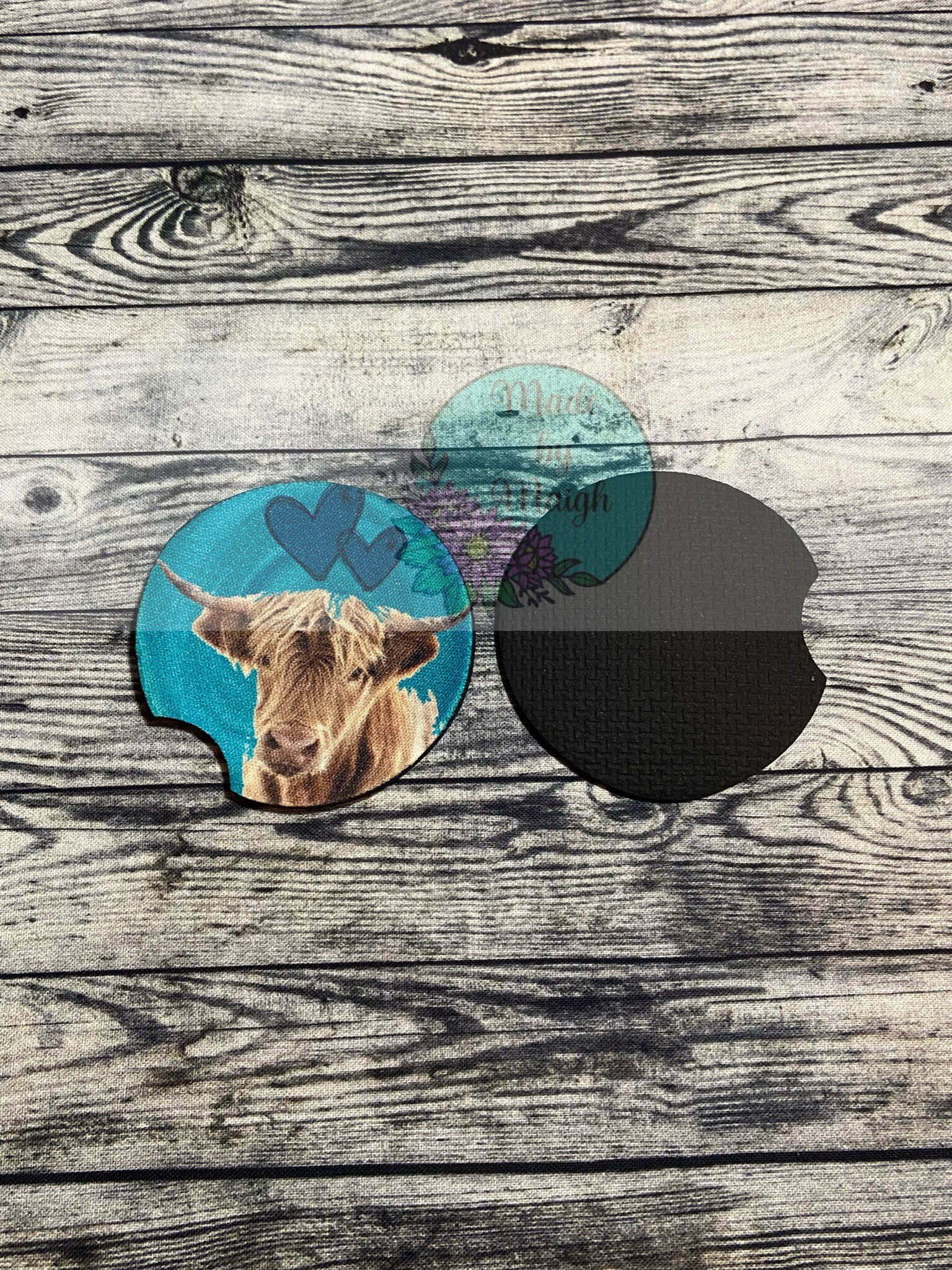 Highland Cow With Turquoise Hearts Car Coaster Sets - Etsy