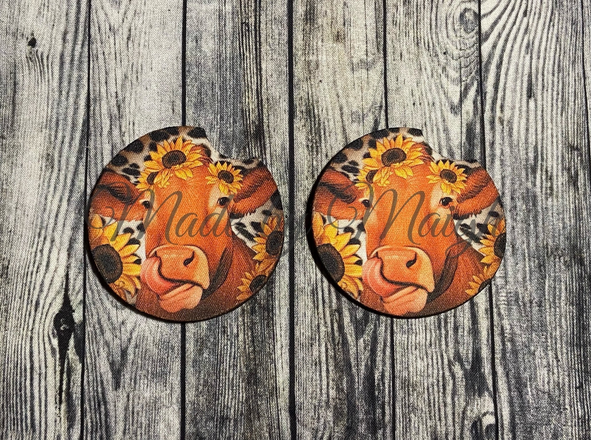 Red Cow With Cow Hide and Sunflowers Car Coaster Set - Etsy