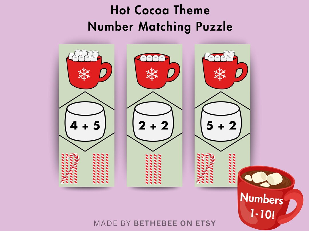 Hot Cocoa Math Addition Puzzle Printable | Winter Math Center ...