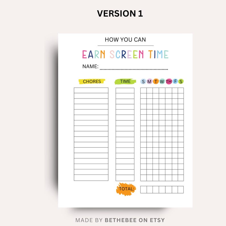 Kids Screen Time Chore Chart | Printable Reward Chart for Screen Time ...