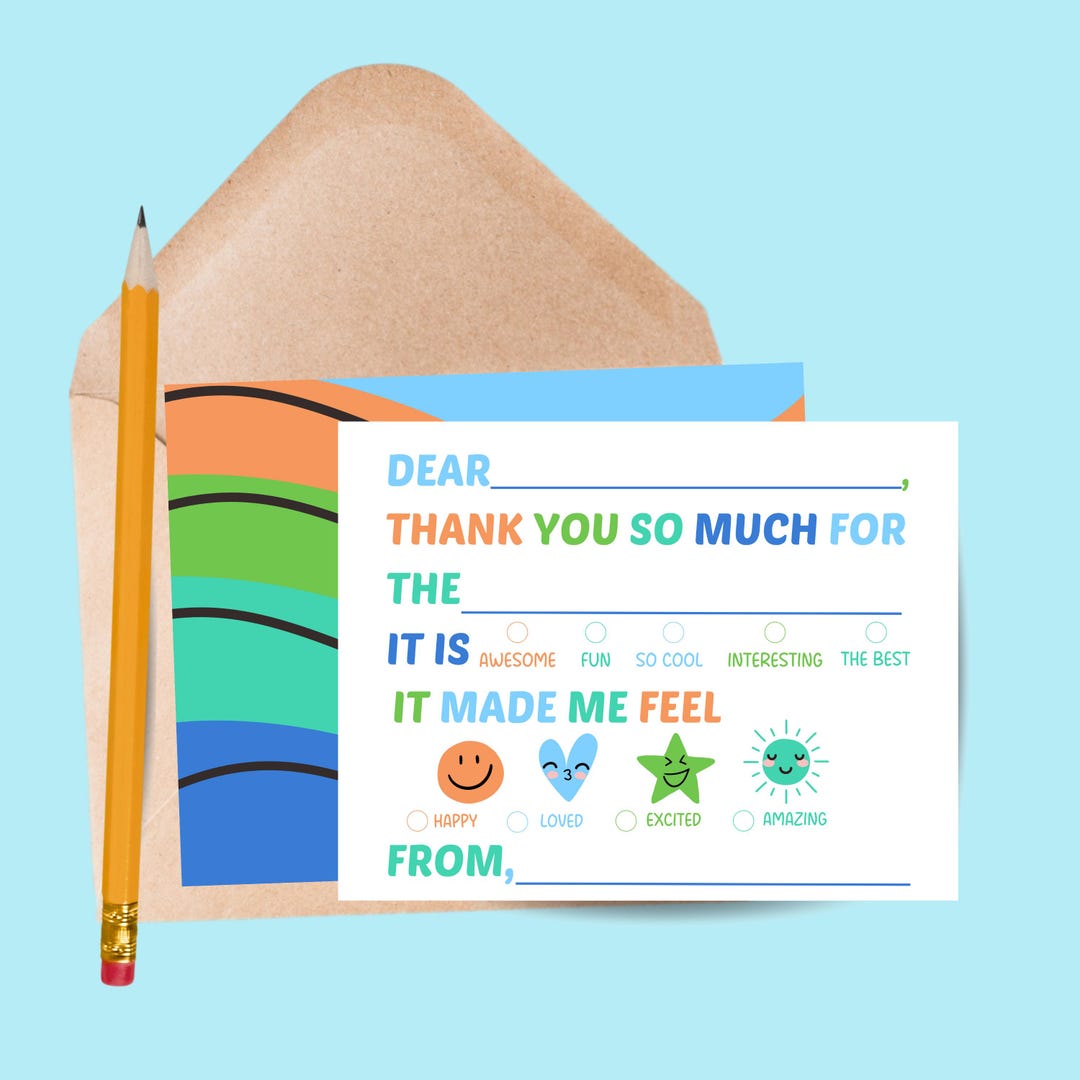 Thank You Note for Kids, Instant Download, Birthday Thank You Cards ...