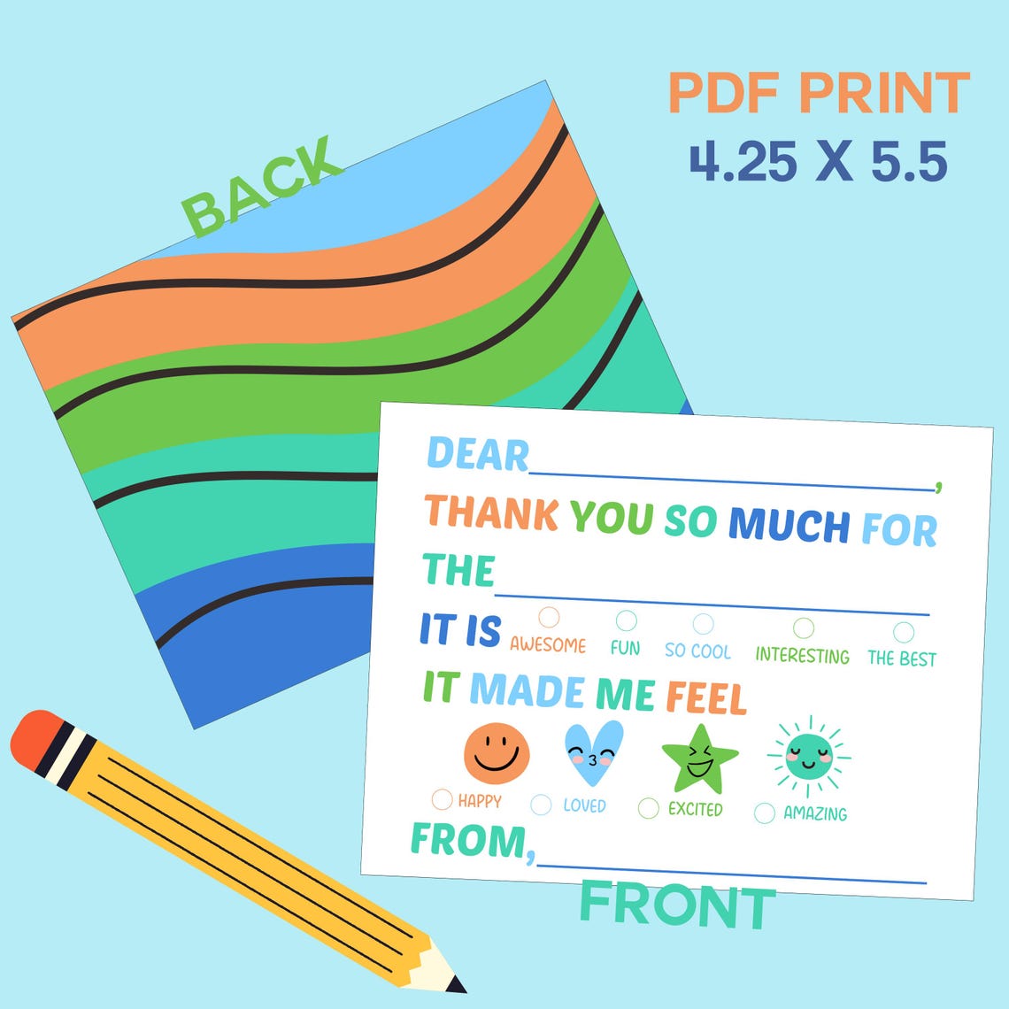 Thank You Note for Kids, Instant Download, Birthday Thank You Cards ...