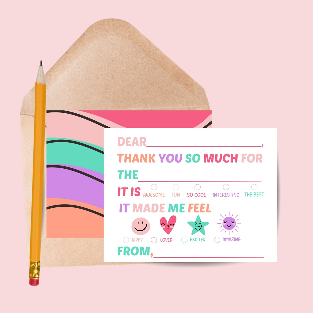 Thank You Cards for Kids, Instant Download, Emotion Cards, Birthday ...