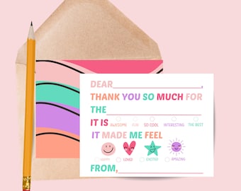 Thank You Note for Kids, Instant Download, Birthday Thank You Cards ...