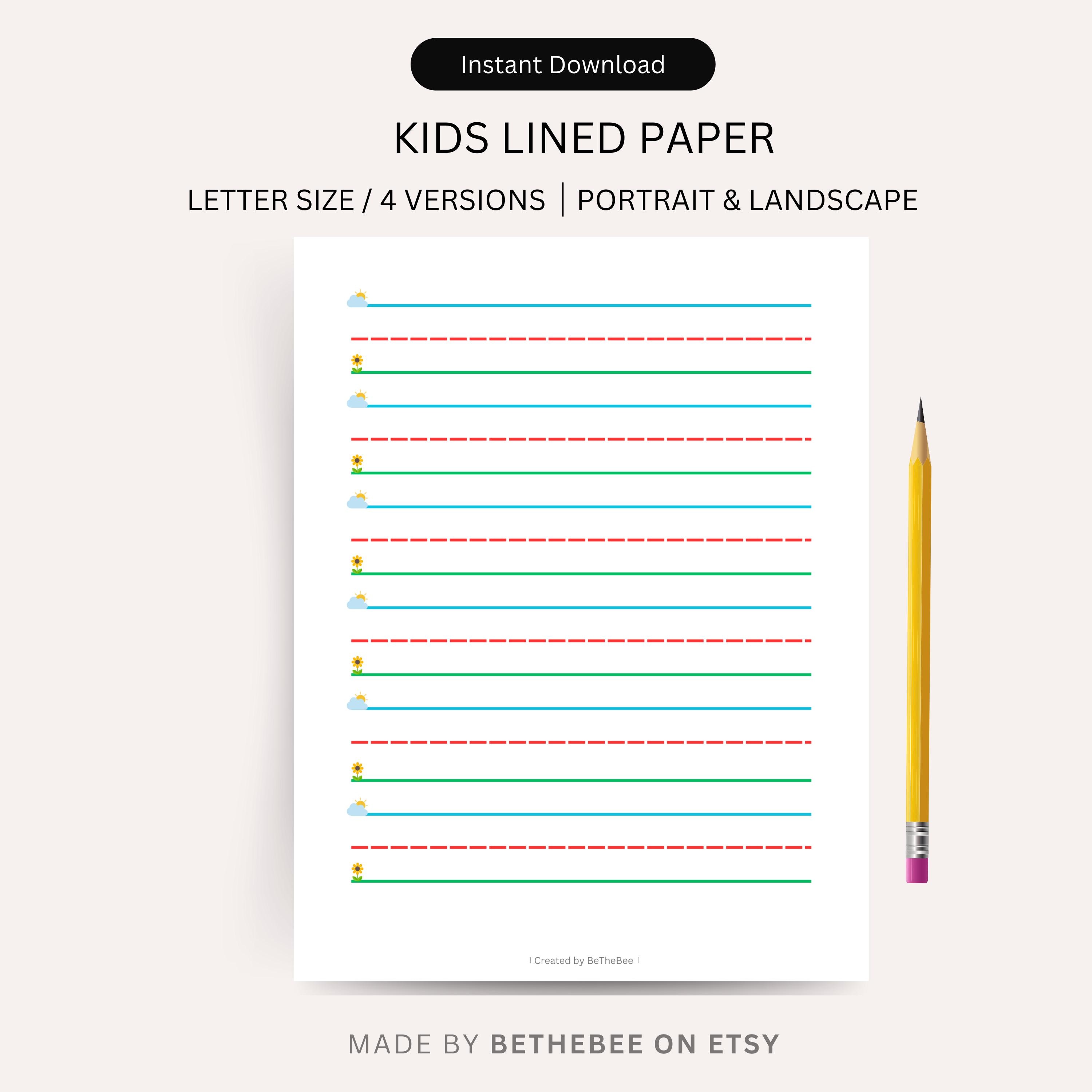 Printable Lined Paper for Kids| Kindergarten, Pre K, 1st Grade ...