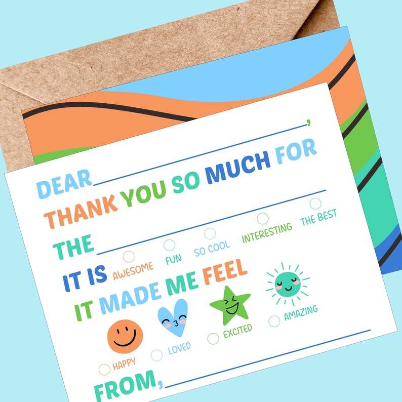 Thank You Note for Kids, Instant Download, Birthday Thank You Cards ...