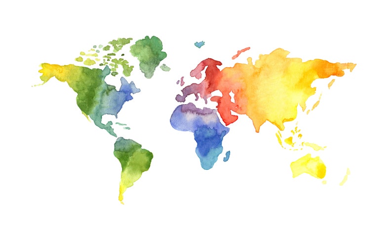 Wold Map Watercolor Aquarell Print Download Poster Vector - Etsy