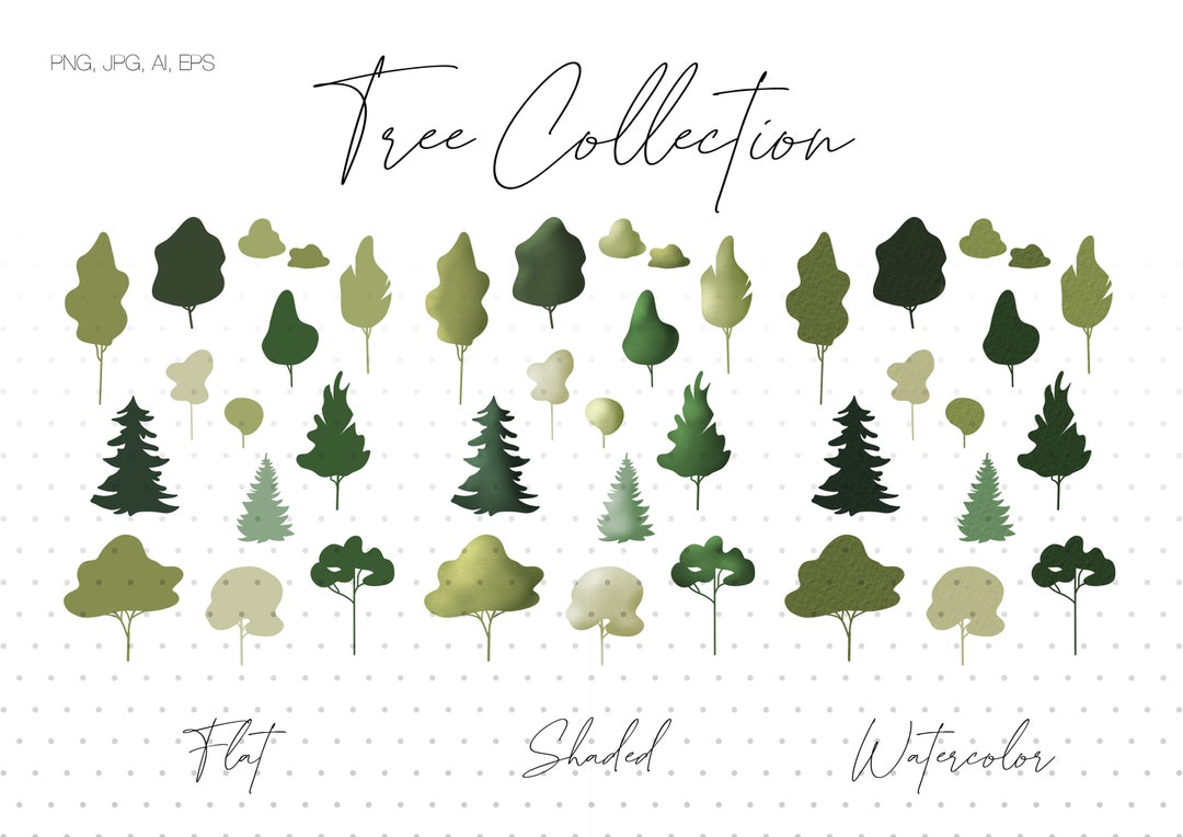14 Trees Package Vector Clipart PNG AI EPS Vegetation Illustration Flat ...
