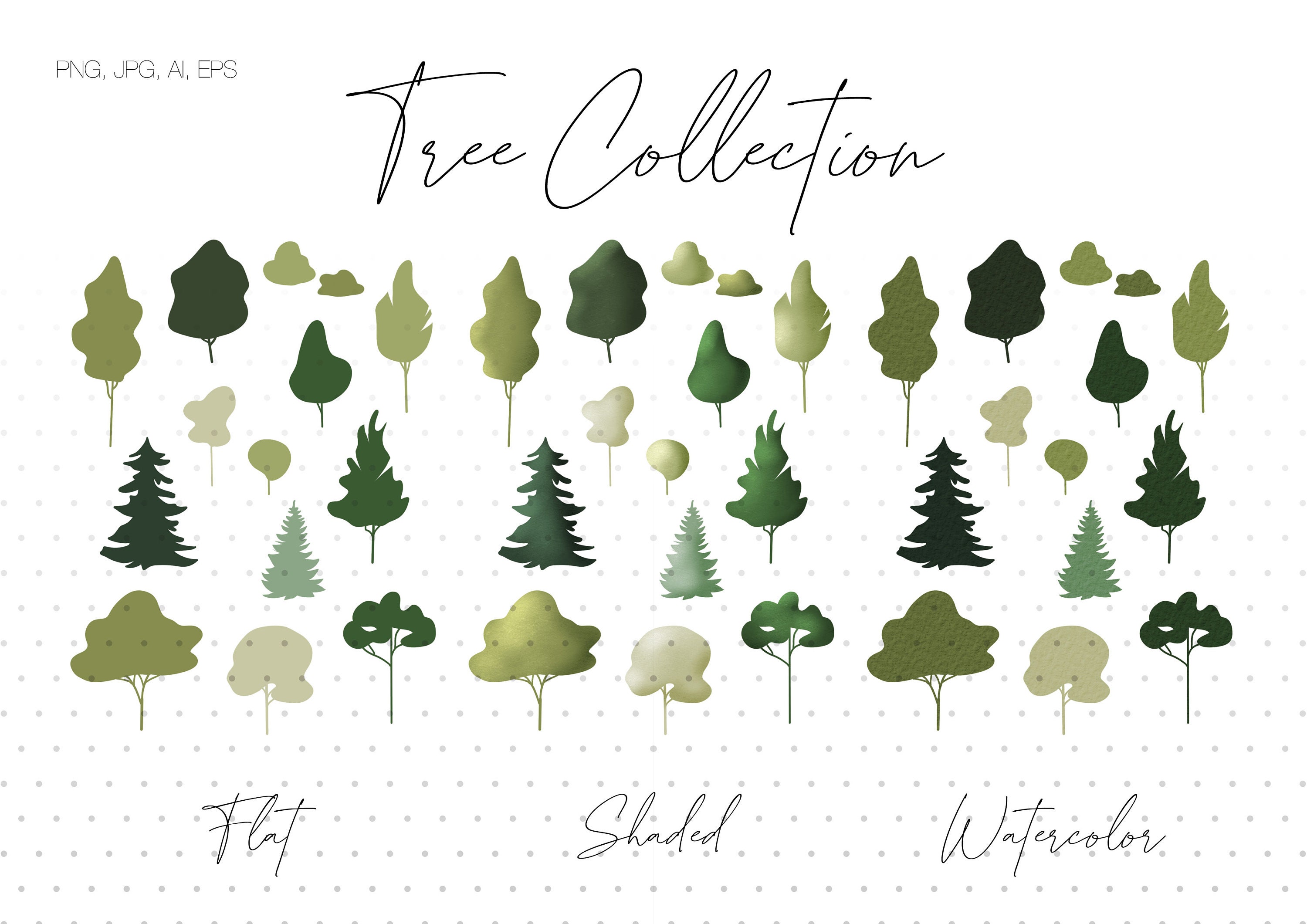 14 Trees Package Vector Clipart PNG AI EPS Vegetation Illustration Flat ...