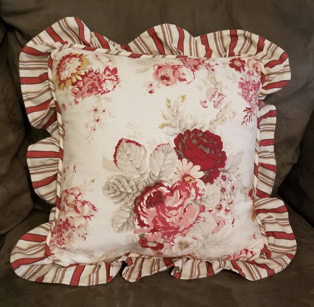Vintage Waverly NORFOLK ROSE 16" X 16" Ruffled Throw PILLOW, 100% ...