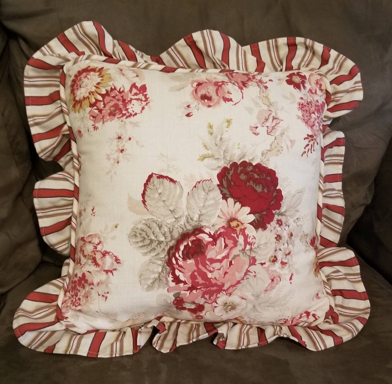 Vintage Waverly NORFOLK ROSE 16" X 16" Ruffled Throw PILLOW, 100% ...