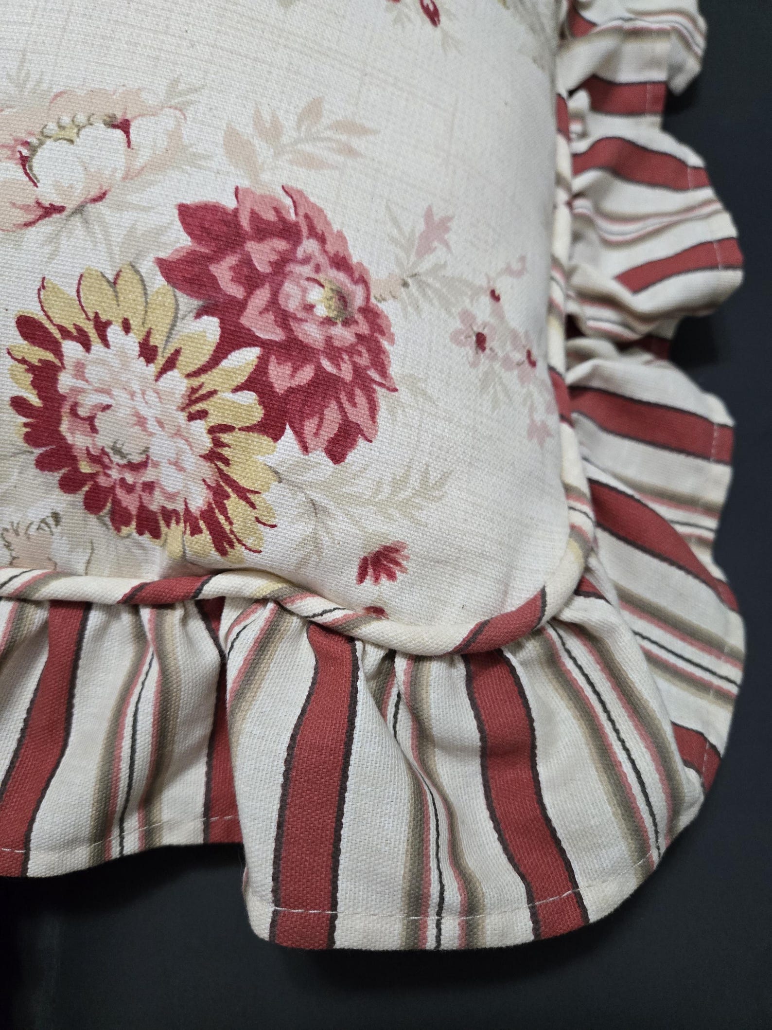 Vintage Waverly NORFOLK ROSE 16" X 16" Ruffled Throw PILLOW, 100% ...