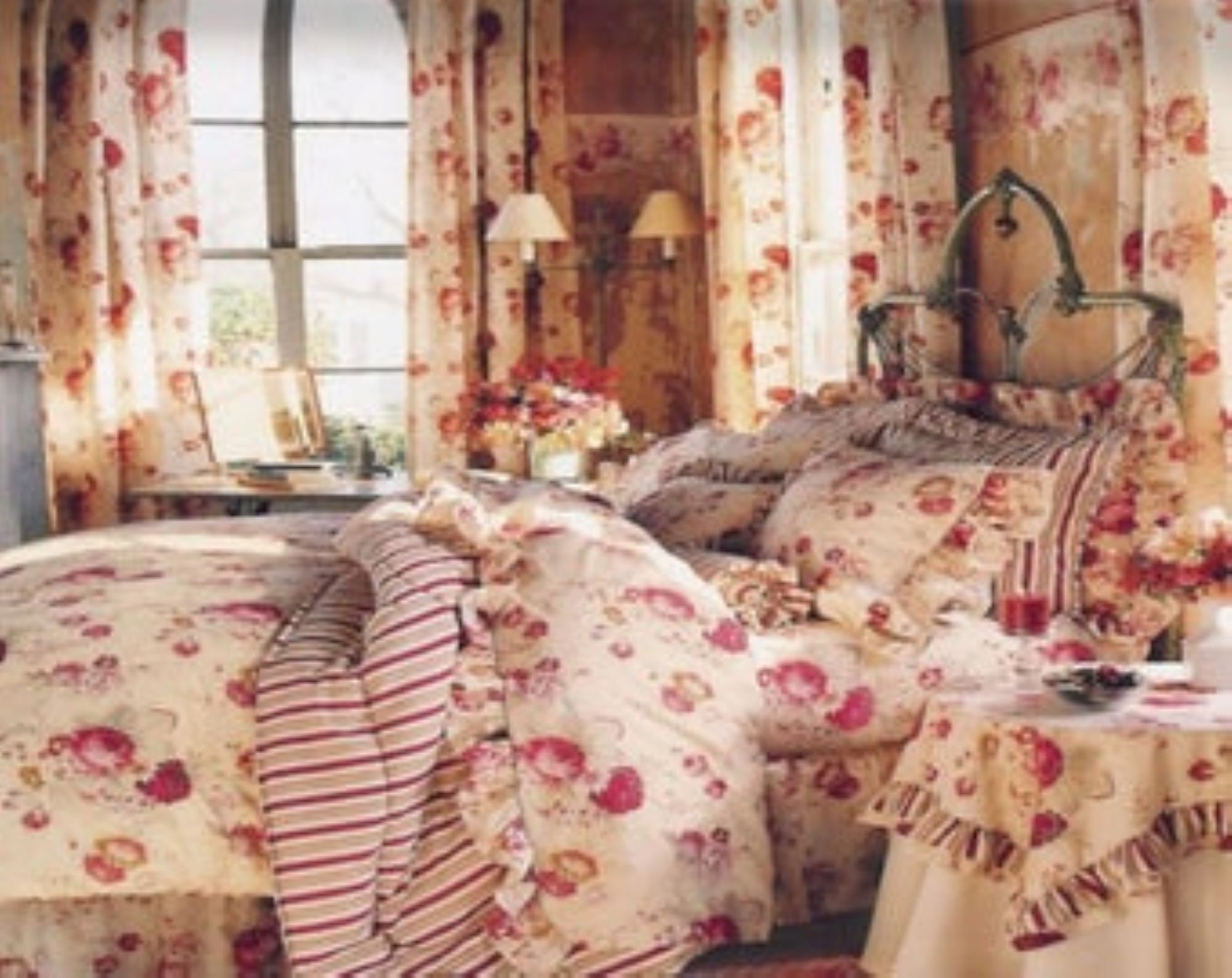 Vintage Waverly NORFOLK ROSE 16" X 16" Ruffled Throw PILLOW, 100% ...