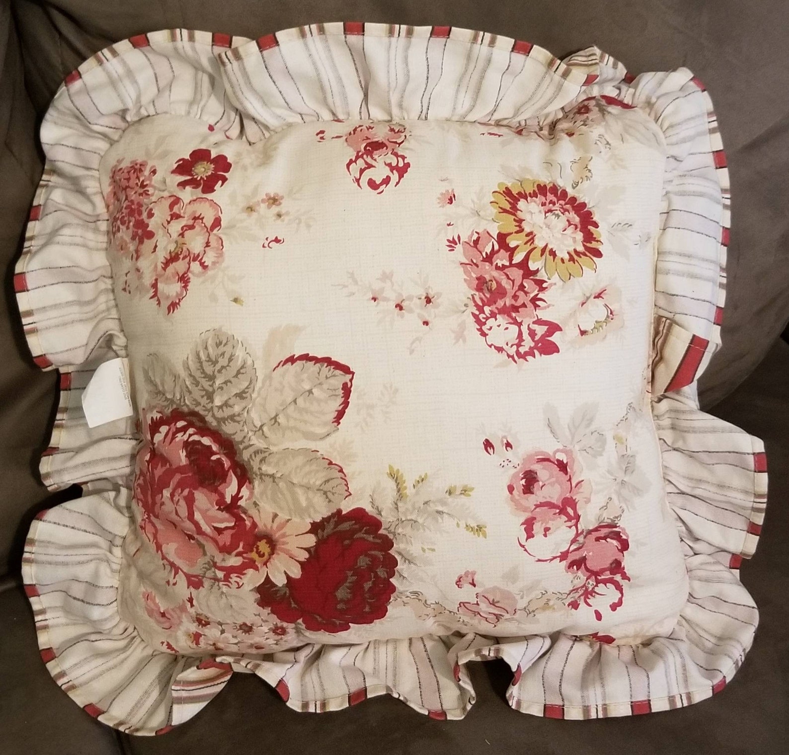 Vintage Waverly NORFOLK ROSE 16" X 16" Ruffled Throw PILLOW, 100% ...