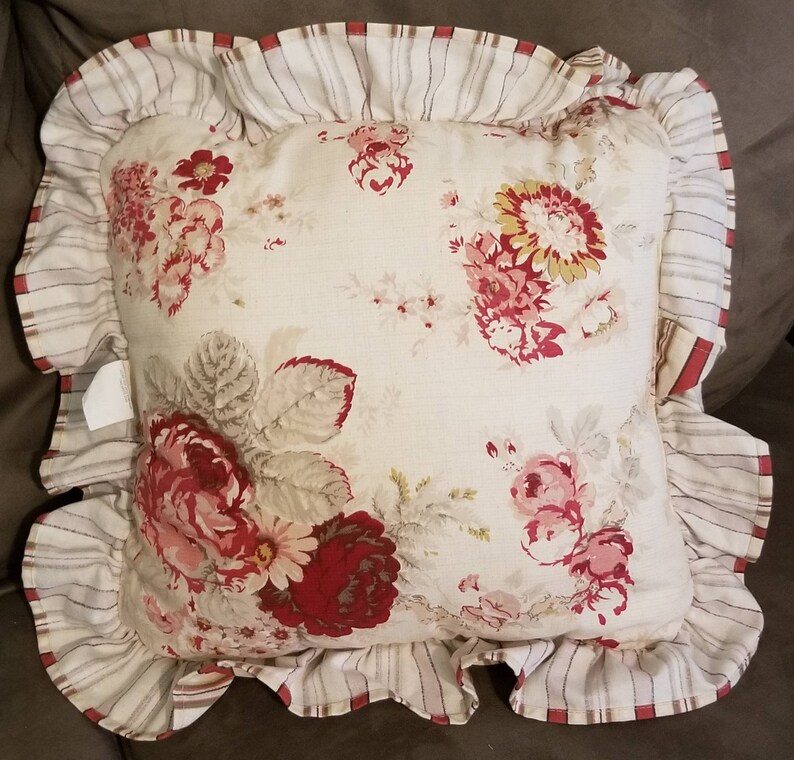Vintage Waverly NORFOLK ROSE 16" X 16" Ruffled Throw PILLOW, 100% ...
