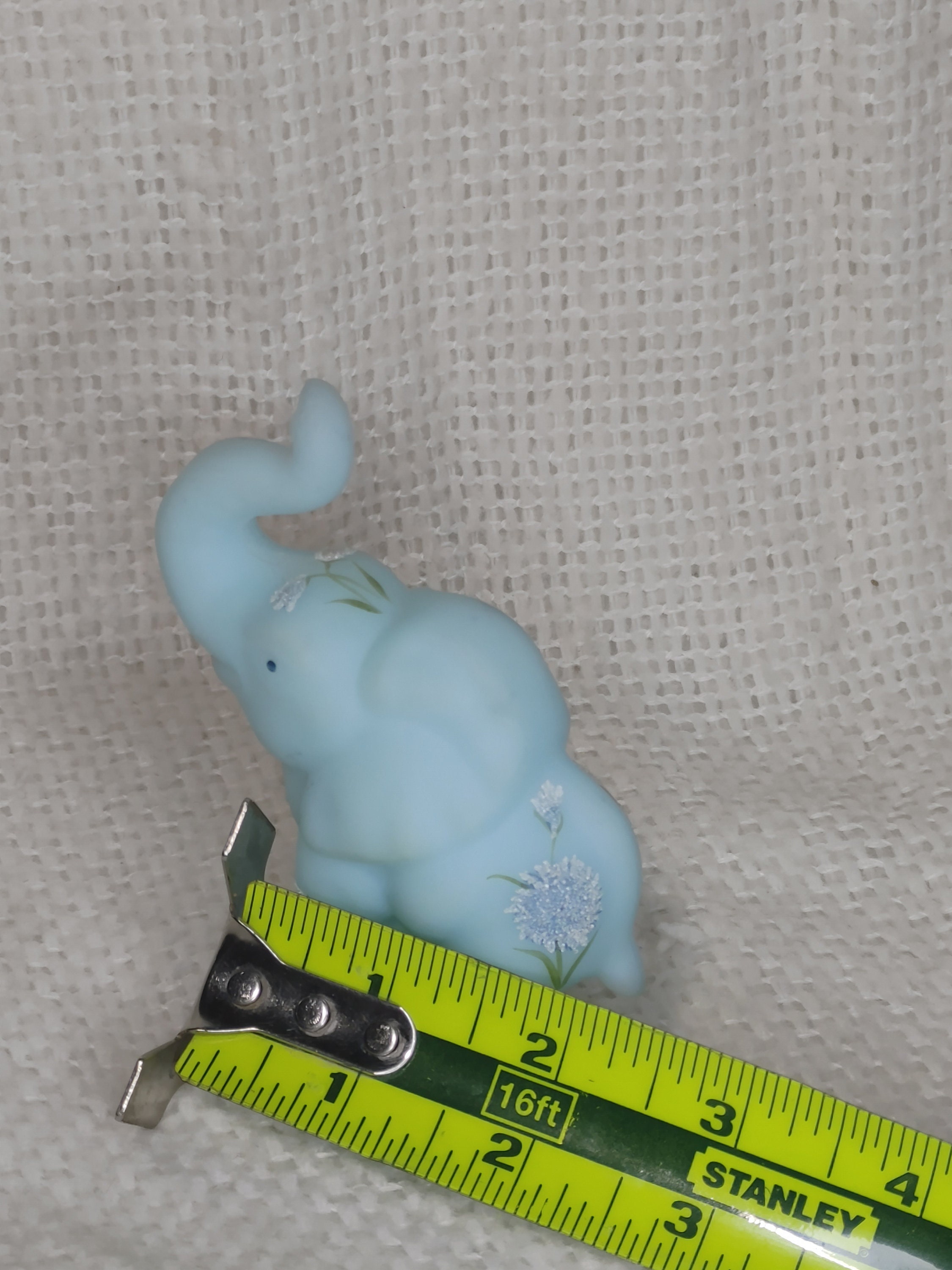 Fenton Blue Satin Glass Elephant Hand Painted Glitter Flower Signed ...