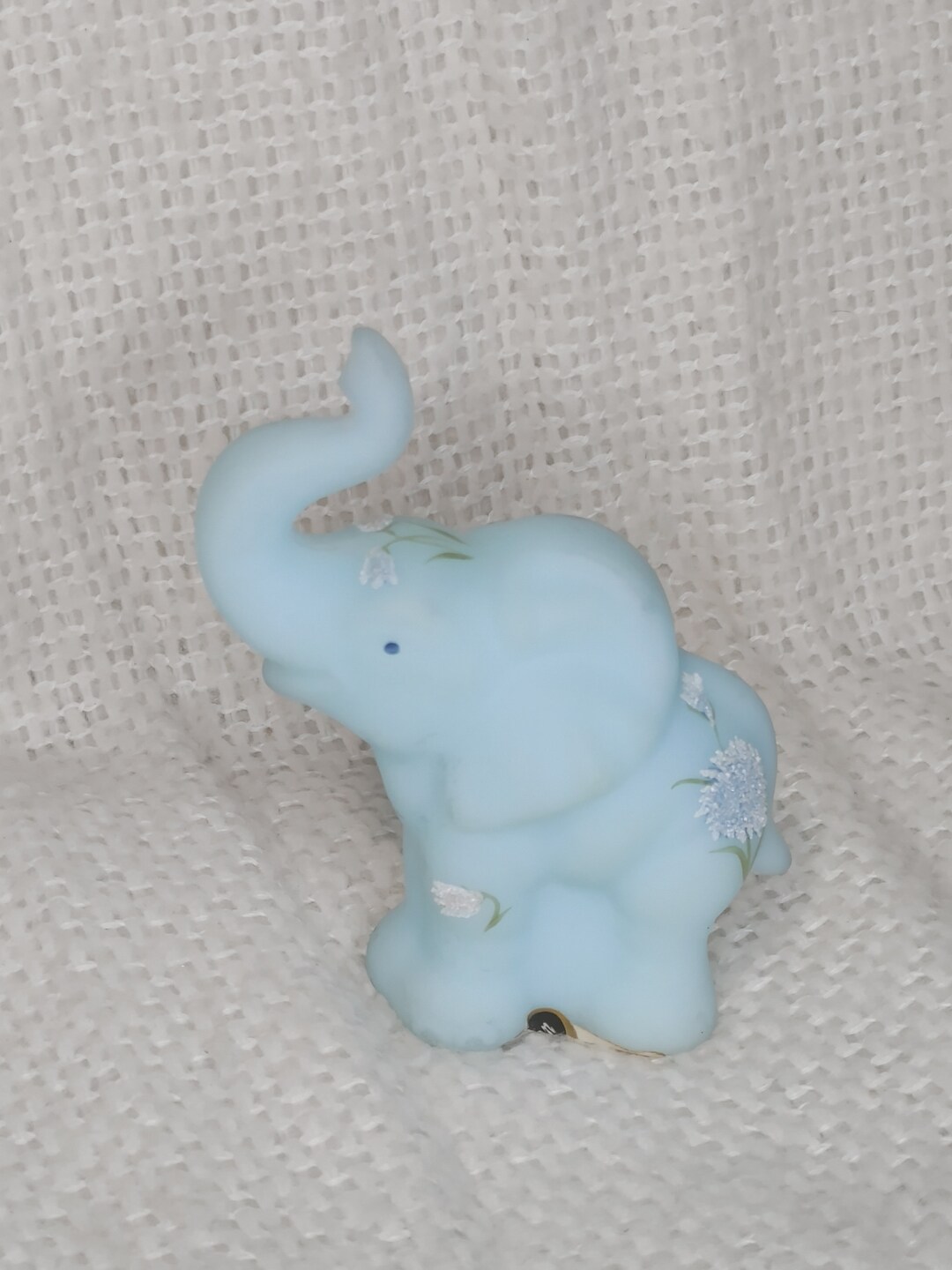 Fenton Blue Satin Glass Elephant Hand Painted Glitter Flower Signed ...