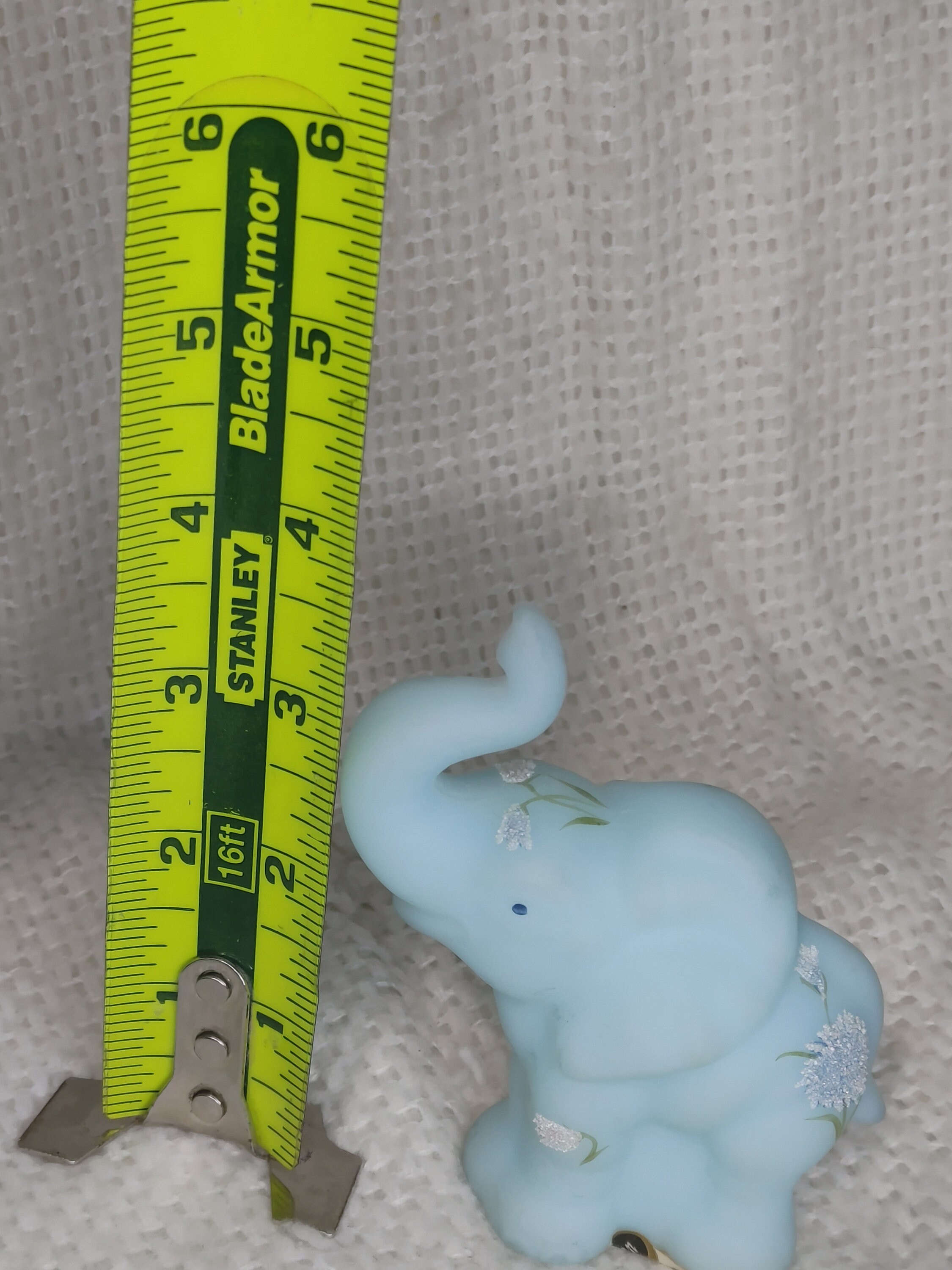 Fenton Blue Satin Glass Elephant Hand Painted Glitter Flower Signed ...