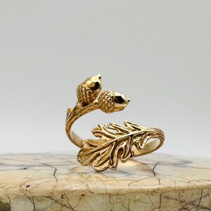 Gold Acorn With Oak Leaves Adjustable Ring - Acorn Ring, Fall Rings ...