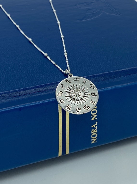 Sterling Silver Zodiac Necklace Silver Zodiac with Rising Sun Horoscope Necklace Rising Sun Symbolic Jewelry Boho Gemini Cancer Etsy