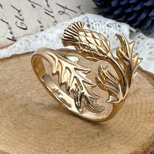 Sterling Silver Thistle Ring - Scottish Thistle Ring, Adjustable Ring, Symbolic Jewelry, Nature ...