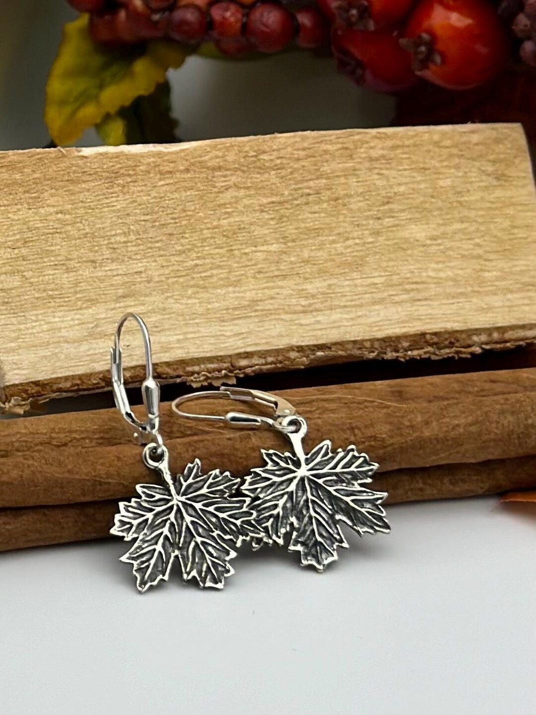 Sterling Silver Maple Leaf Earrings - Leaf Dangle Drops, Fall Jewelry ...