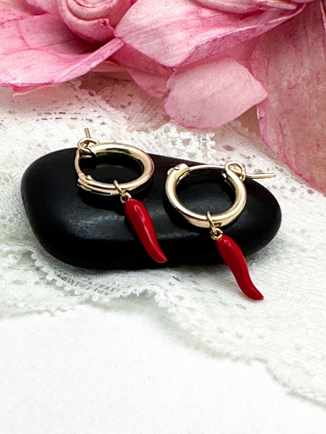 Tiny Gold Hot Chili Pepper Earrings - Silver Dainty Red Spicy Hot Chili Pepper - Hoops, Hot ...