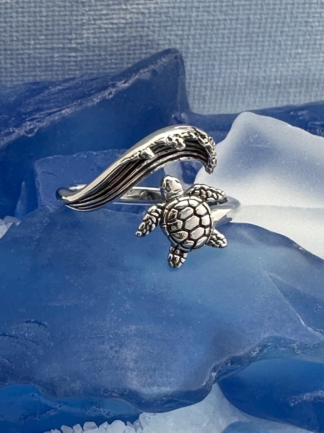 Baby Sea Turtle Ring - Sterling Silver Adjustable Ring - Nautical ...