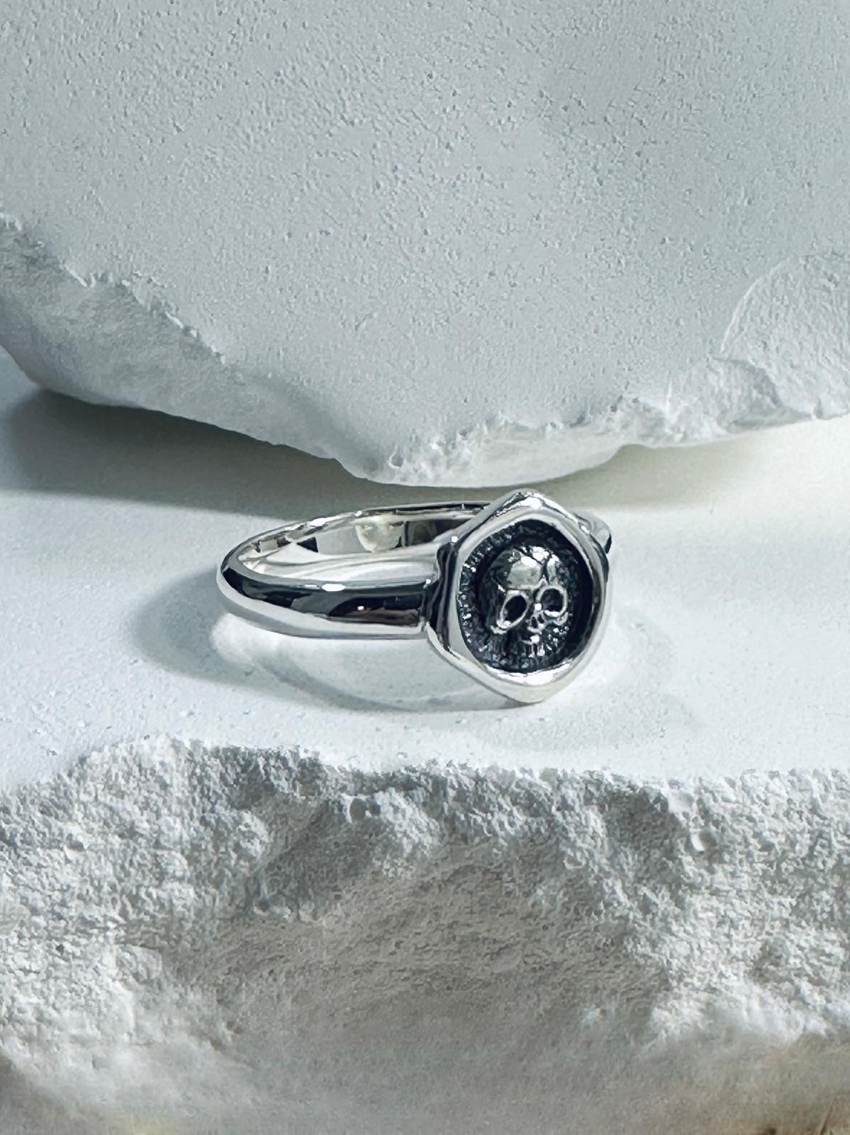 Sterling Silver Skull Ring - Silver Wax Seal Skull Ring, Bones, Rings ...