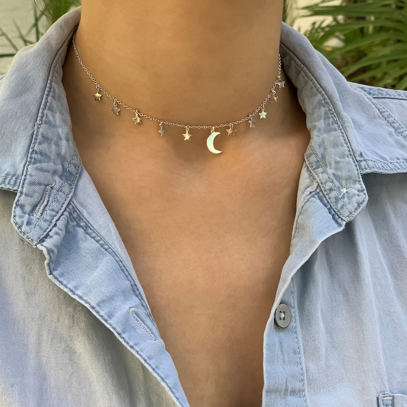 Moon and Star Necklace - Etsy
