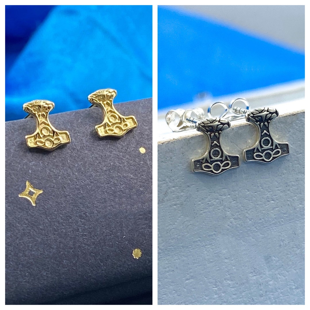 Silver or Gold Thor Hammer Earrings Viking Jewelry Thors - Etsy