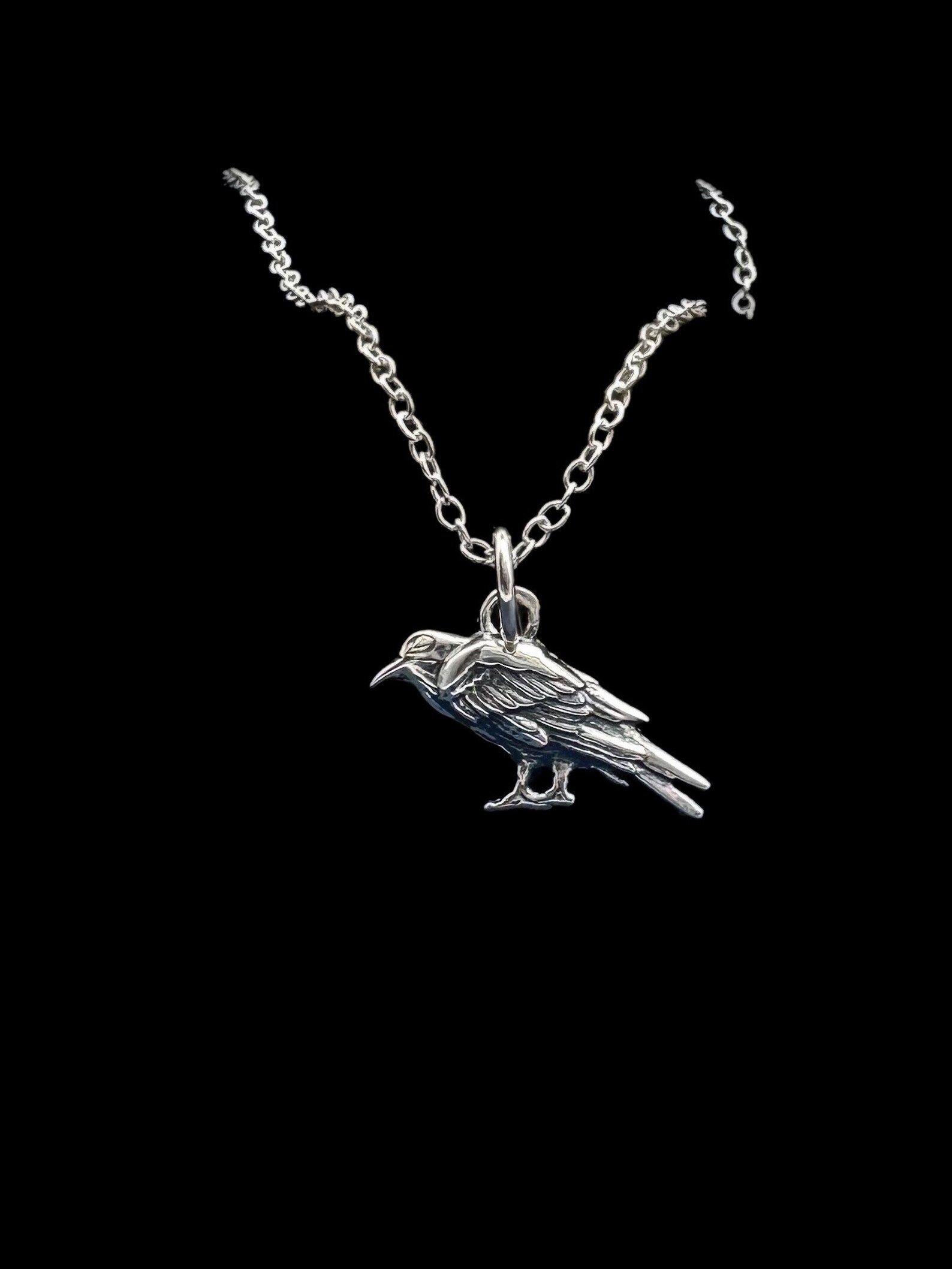 Sterling Silver Raven Necklace - Tiny Raven, Messenger Bird, Raven ...