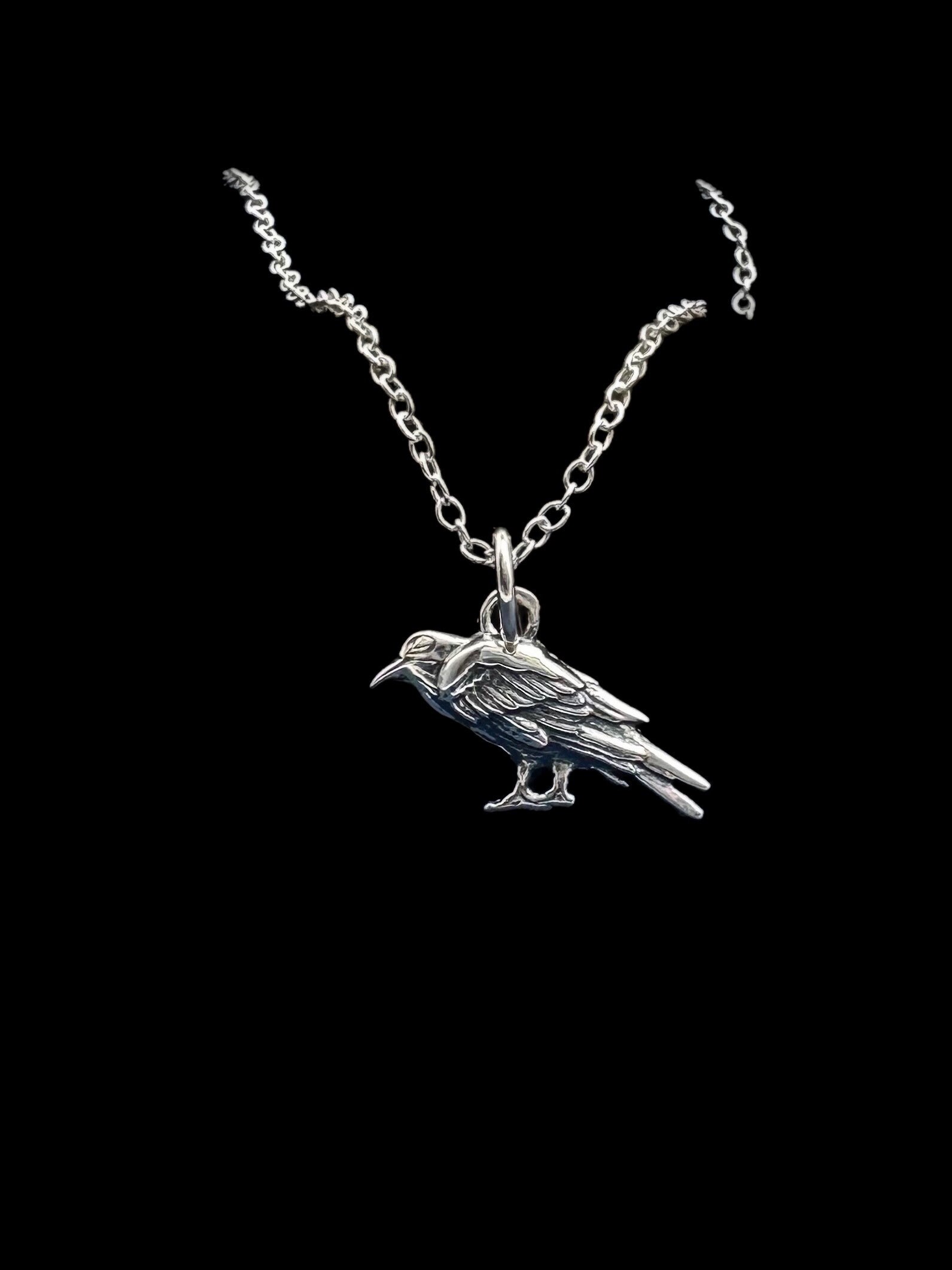 Sterling Silver Raven Necklace - Tiny Raven, Messenger Bird, Raven ...