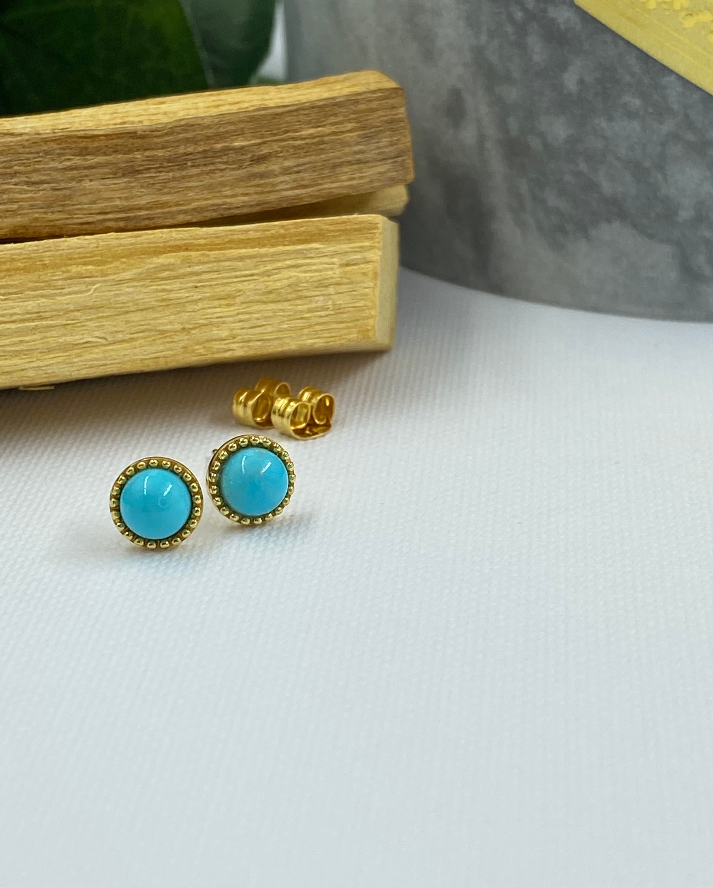 Stud Earrings Turquoise Stud Earrings Gold Turquoise Earrings Round Turquoise Studs Gifts for Mom Cayman Turquoise Dainty Earrings Etsy