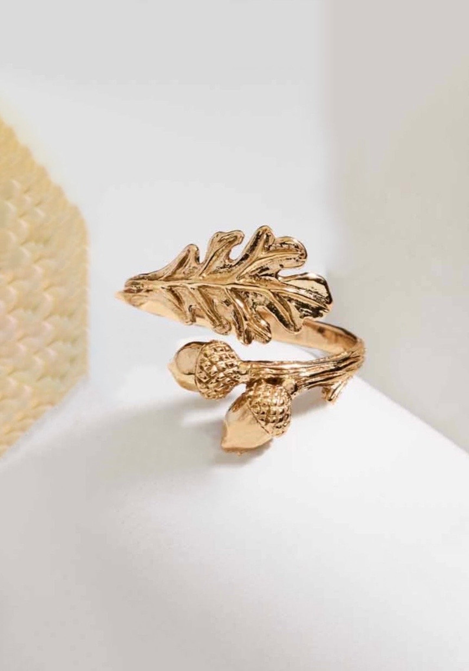 Gold Acorn With Oak Leaves Adjustable Ring - Acorn Ring, Fall Rings ...