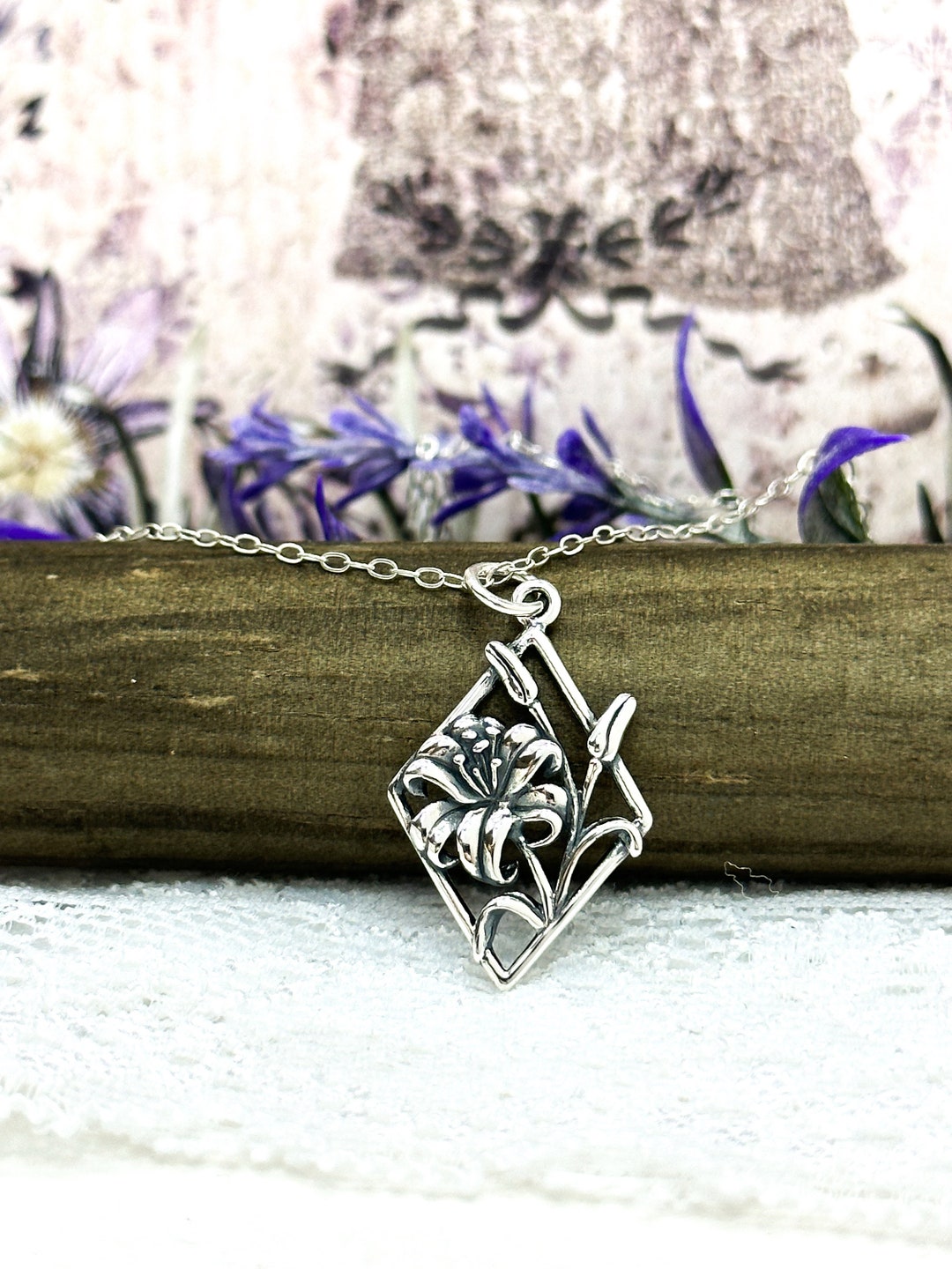 Lily Flower Necklace - Sterling Silver Lily Flower Necklace, Fertility ...
