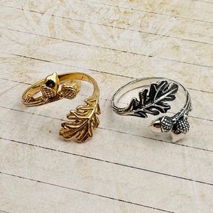 Gold Acorn With Oak Leaves Adjustable Ring - Acorn Ring, Fall Rings ...
